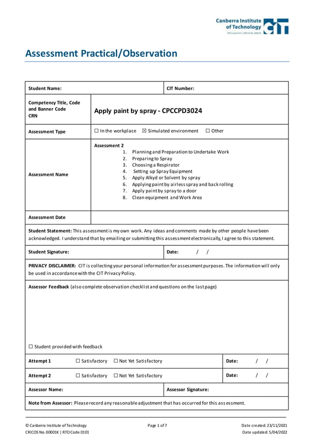2. practical assessment apply paint by spray | PDF