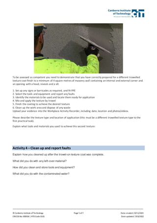 2. practical assessment apply trowelled texture coat finishes | DOCX