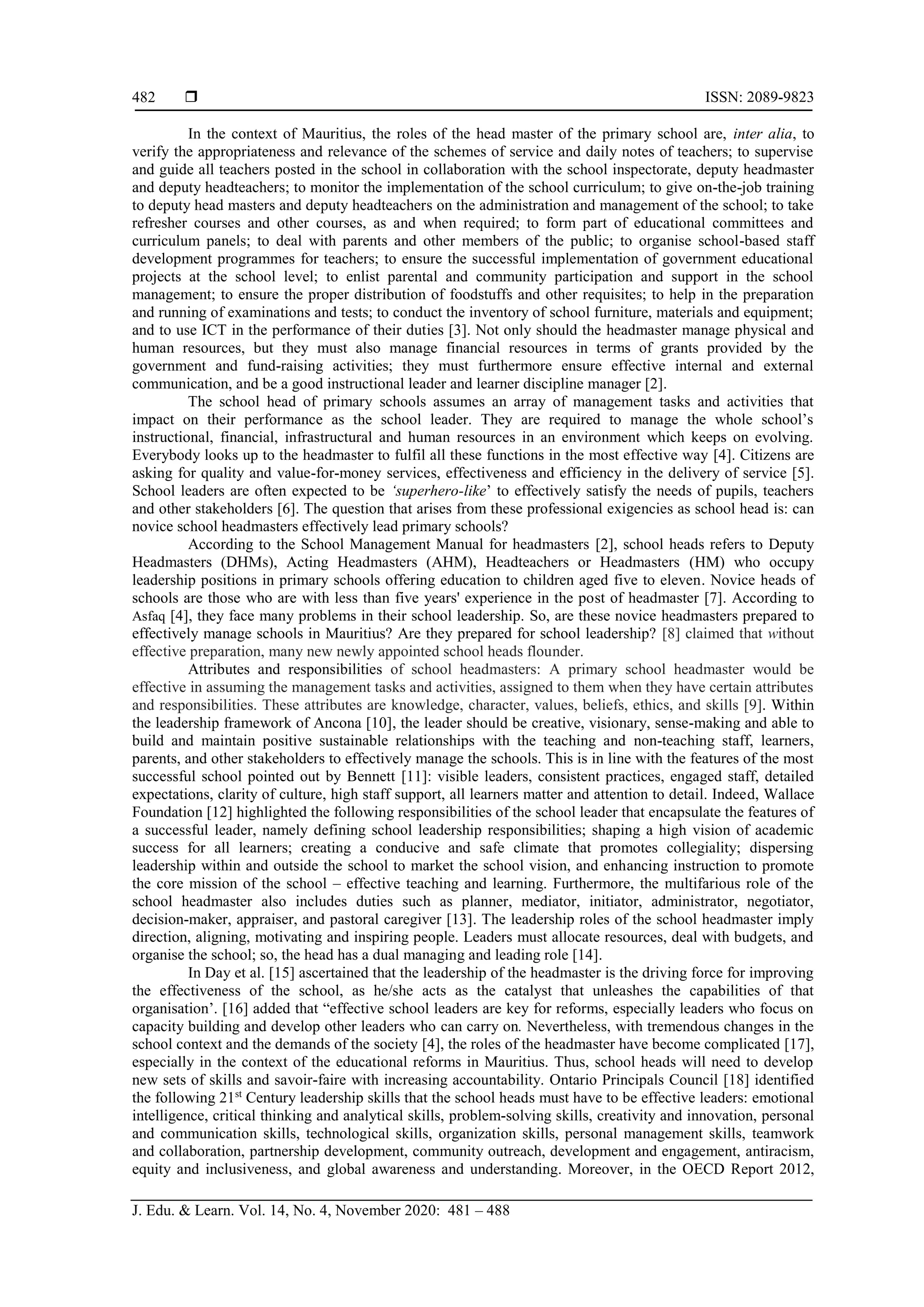 The challenges of novice primary school heads in Mauritius | PDF