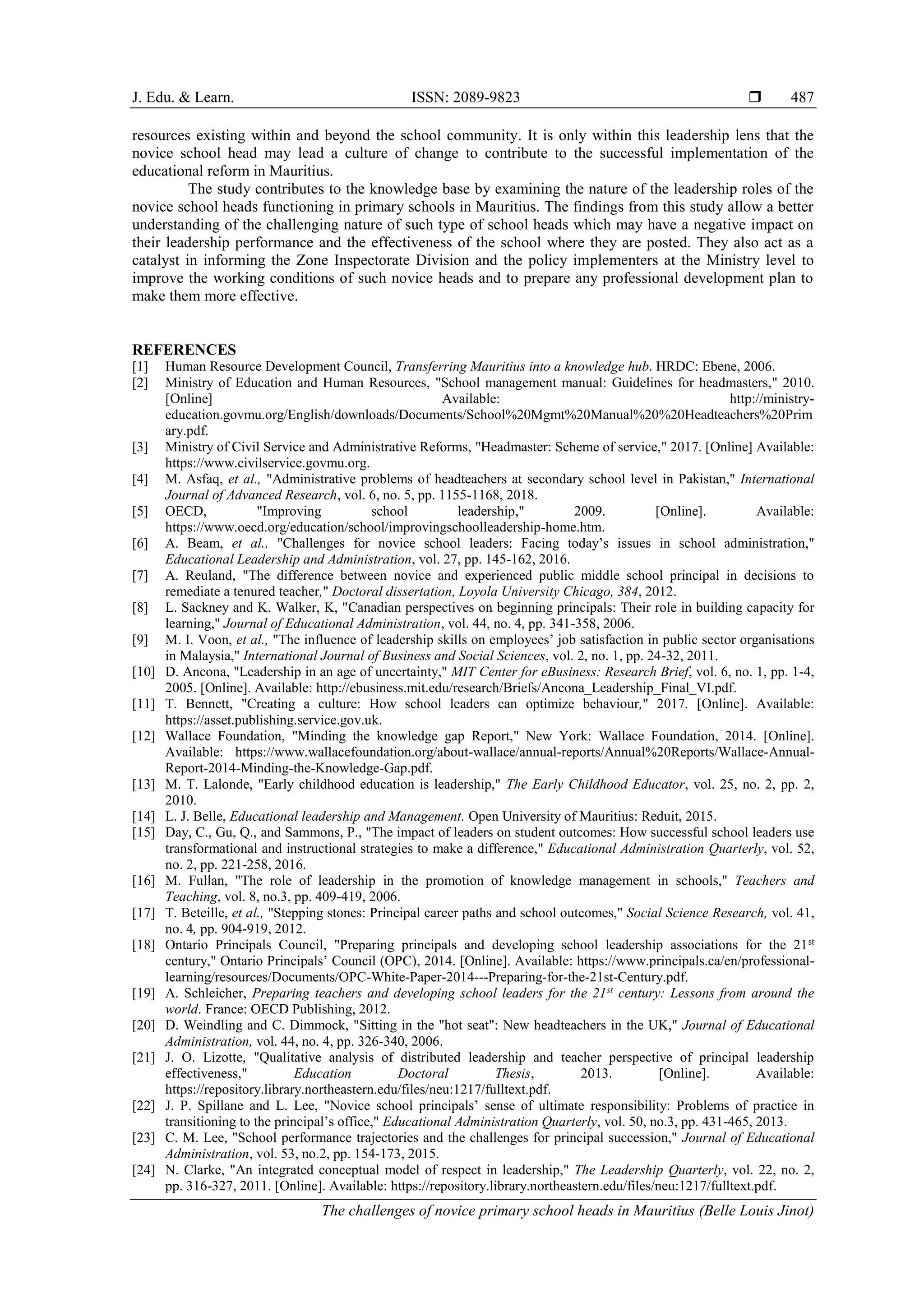 The challenges of novice primary school heads in Mauritius | PDF