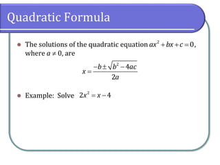 2.5 Quadratic Equations | PPT