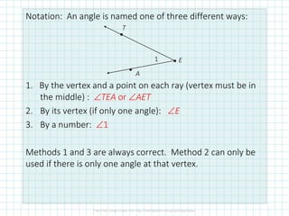 2.1 Naming and Measuring Angles | PPT