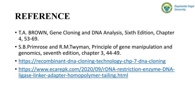 cohesive and blunt end ligation | PPTX | Chemistry | Science