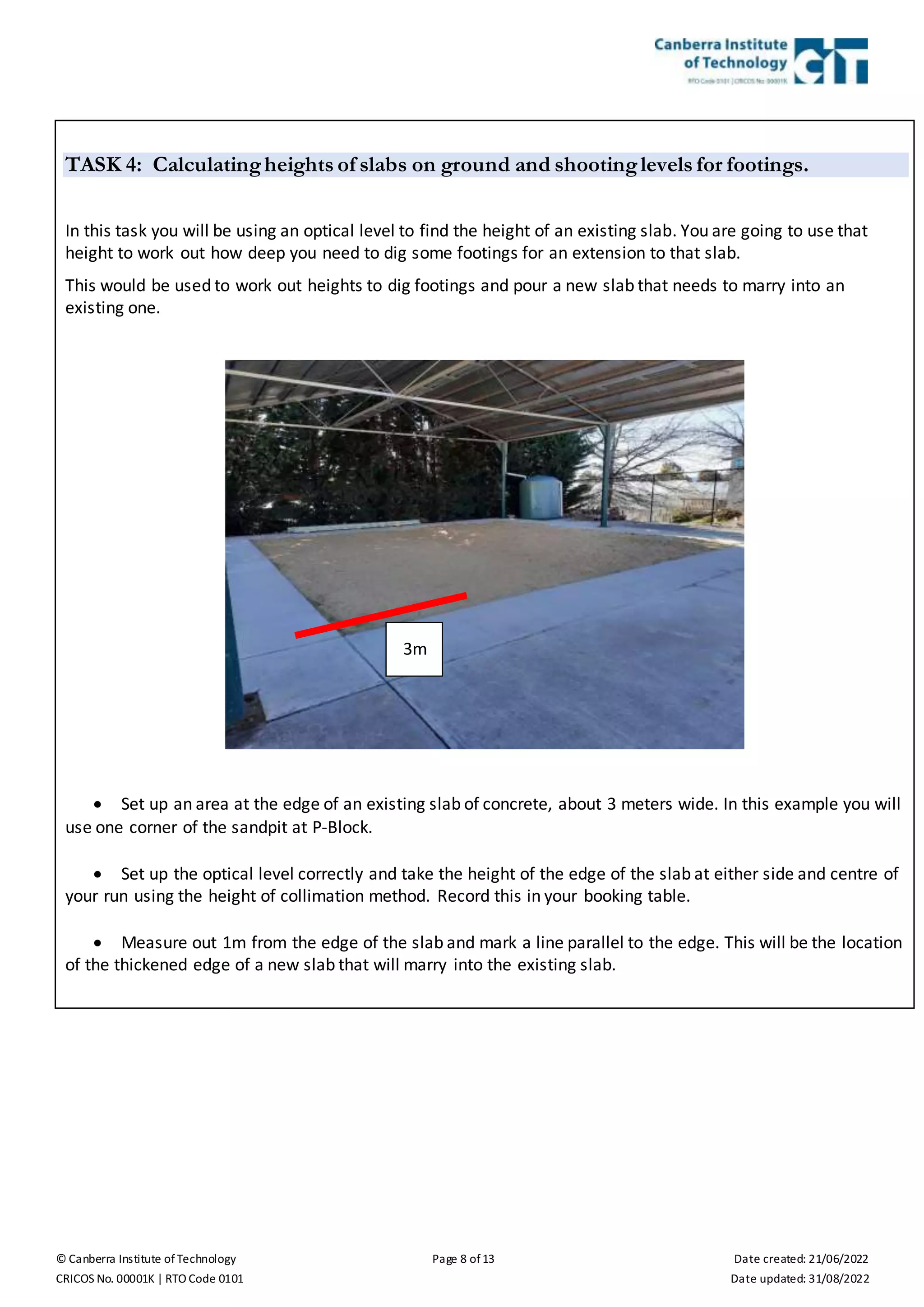 2. Practical assessment Carry out Levelling Operations | DOCX