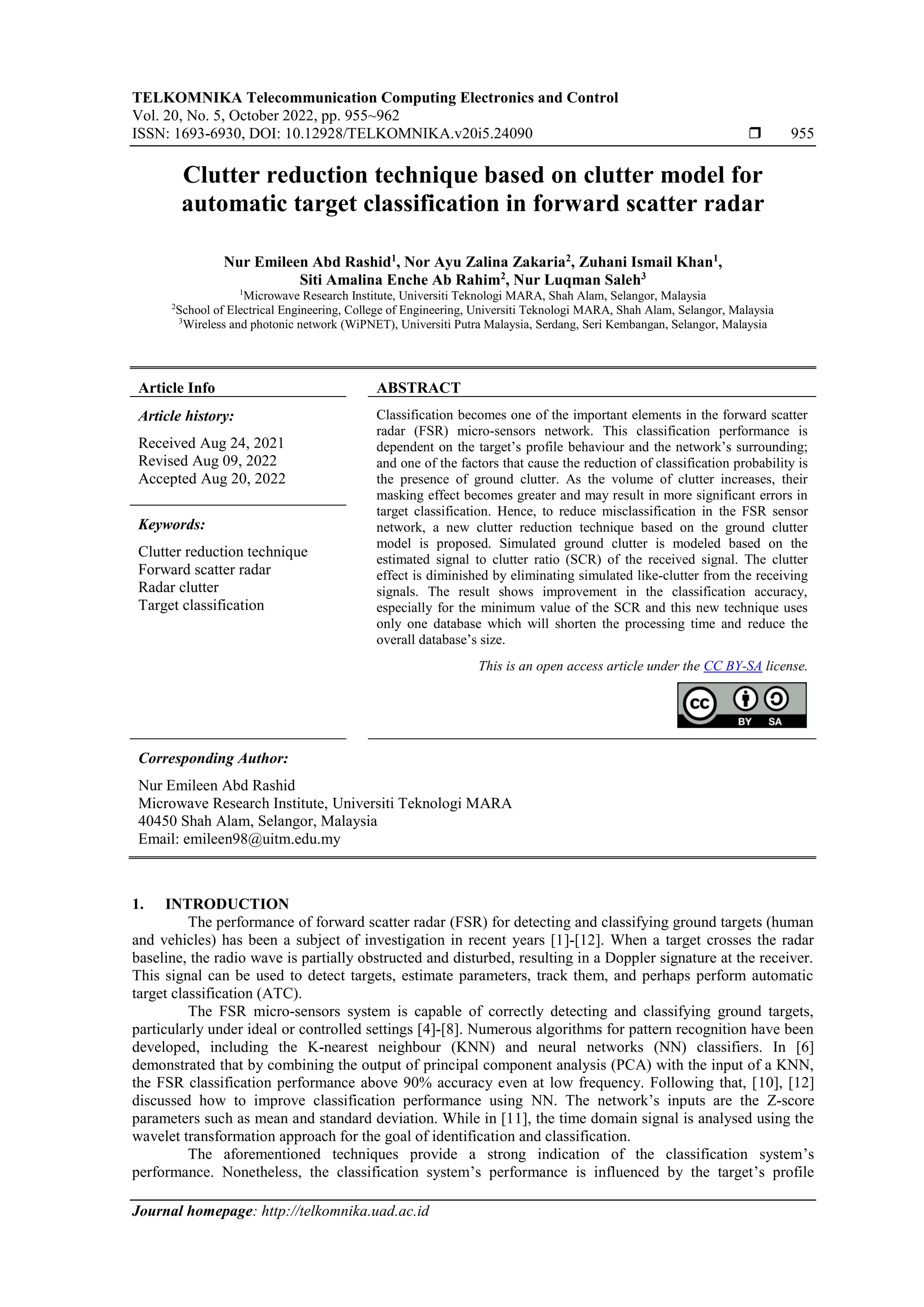 Clutter Reduction Technique Based On Clutter Model For Automatic Target Classification In