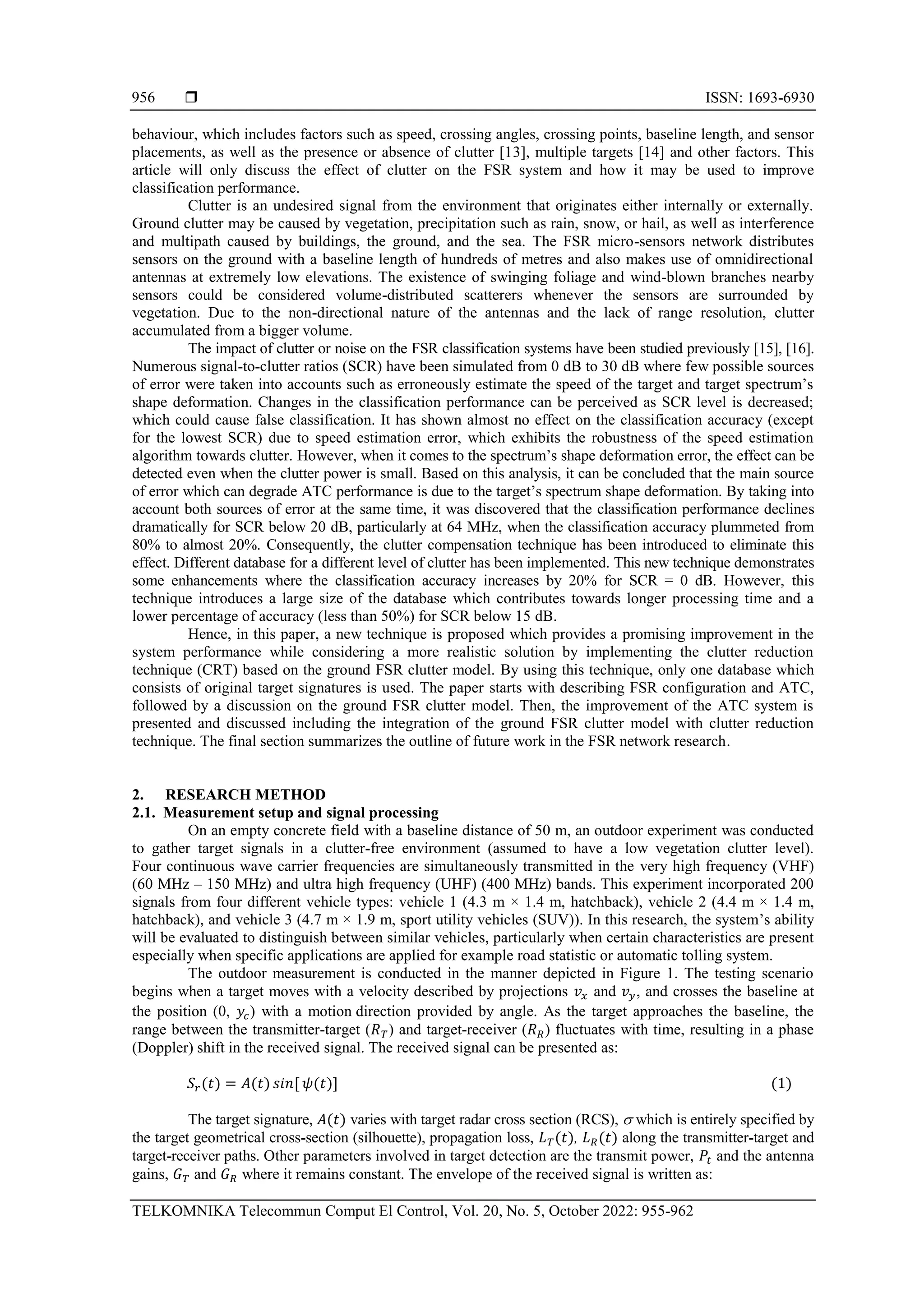 Clutter Reduction Technique Based On Clutter Model For Automatic Target Classification In
