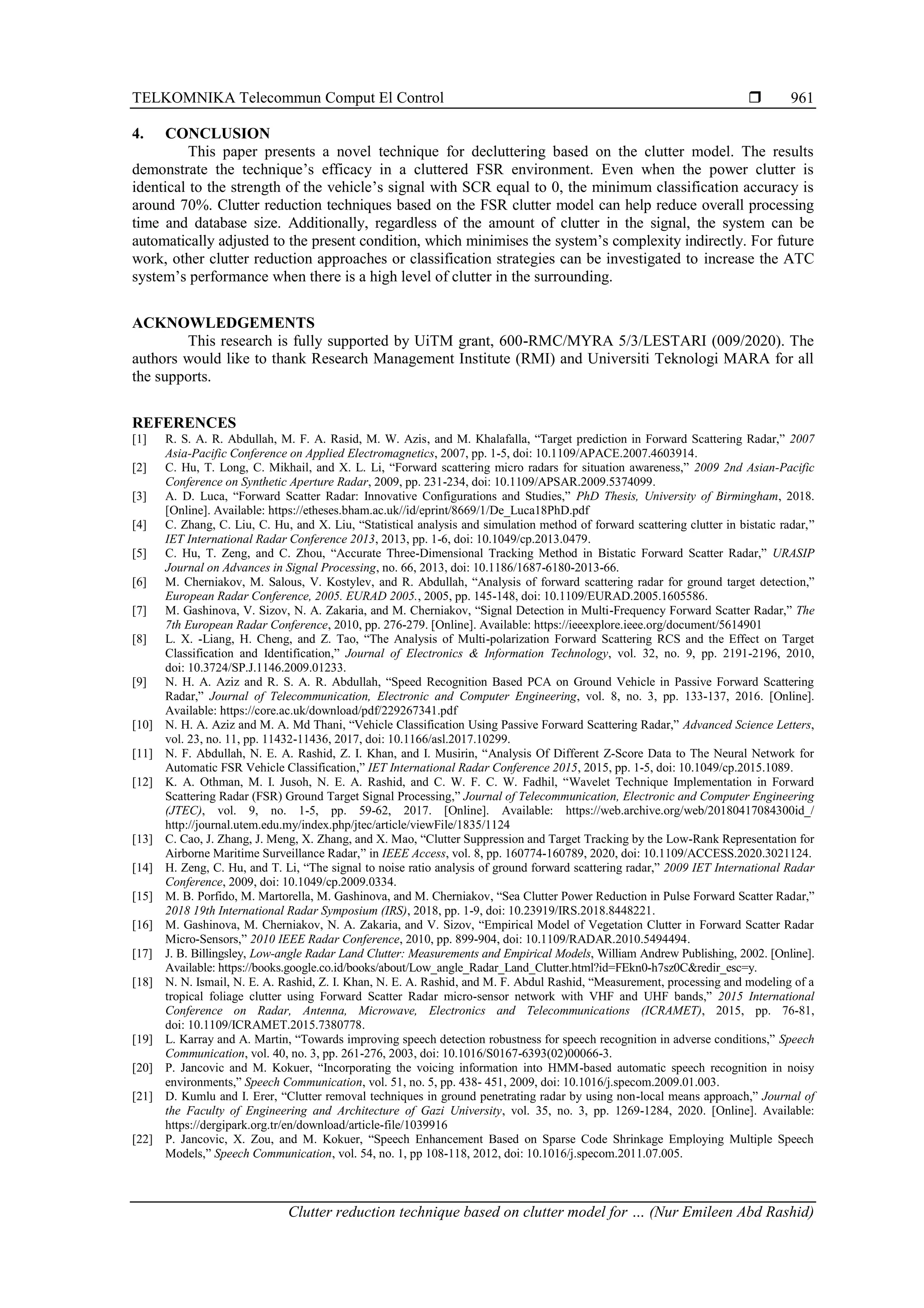 Clutter Reduction Technique Based On Clutter Model For Automatic Target Classification In