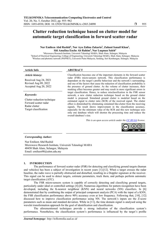 Clutter Reduction Technique Based On Clutter Model For Automatic Target Classification In
