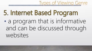 2. GENRES OF VIEWING MATERIALS.pptx | Documentary | Genres