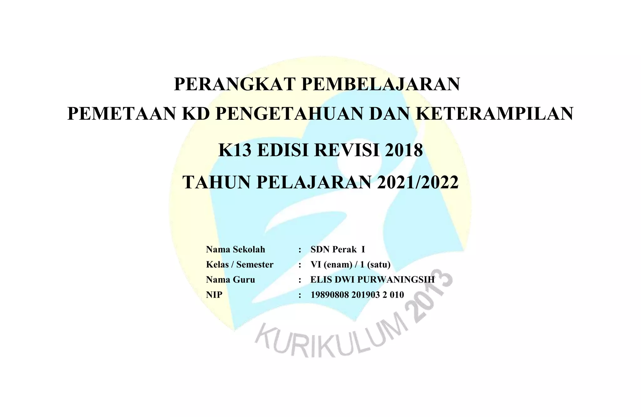 PEMETAAN KI KD Kelas 6 Tahun 2022.doc