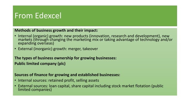 Revisionstation: Edexcel GCSE Business 2.1.1 Business growth V2.pptx ...