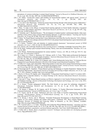 An investigation of teacher experiences in learning the projectbased ...