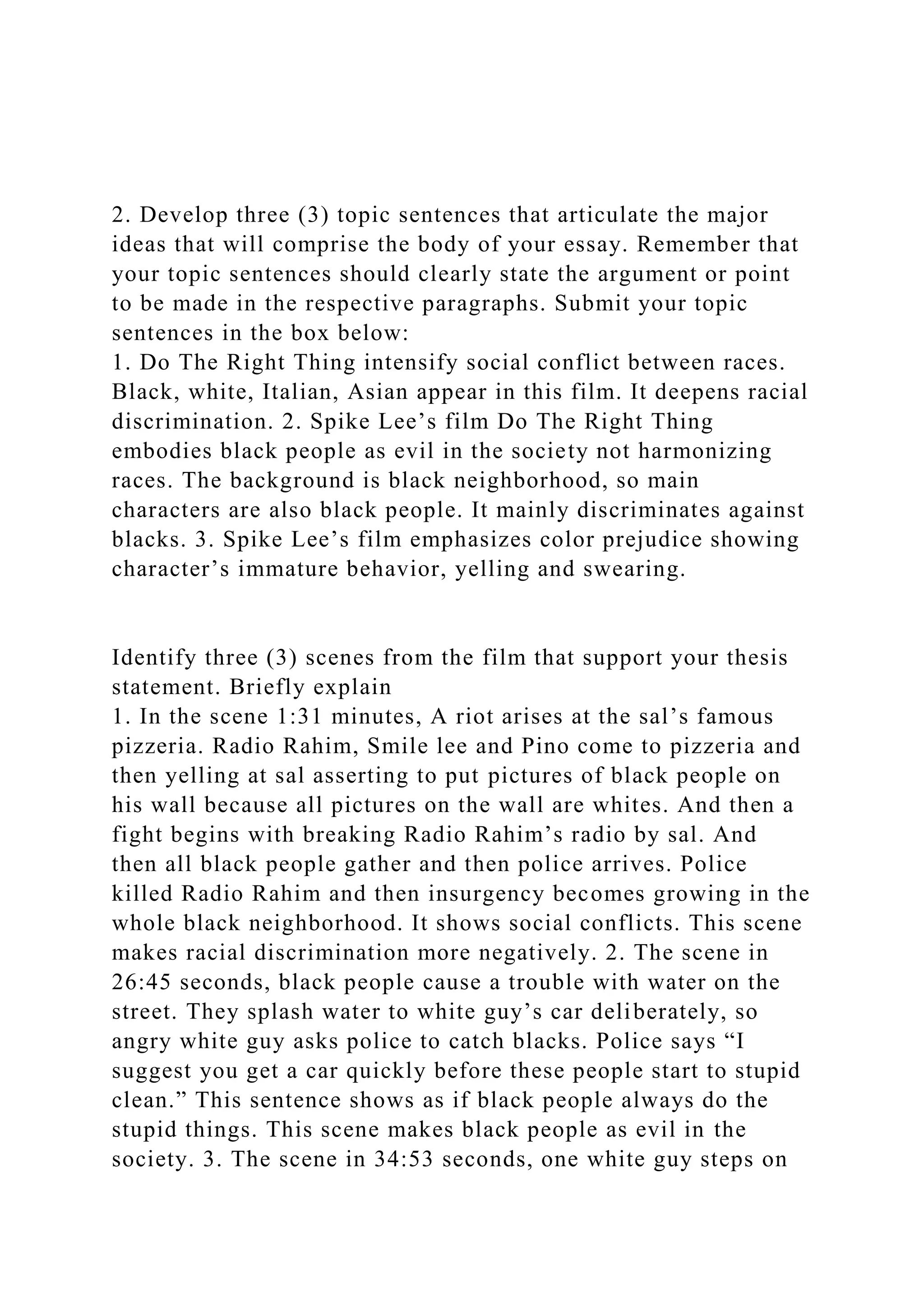 2. Develop three (3) topic sentences that articulate the major i.docx