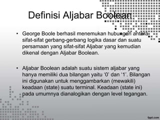 Aljabar Boolean - penyederhanaan persamaan dan tabelnya.pptx