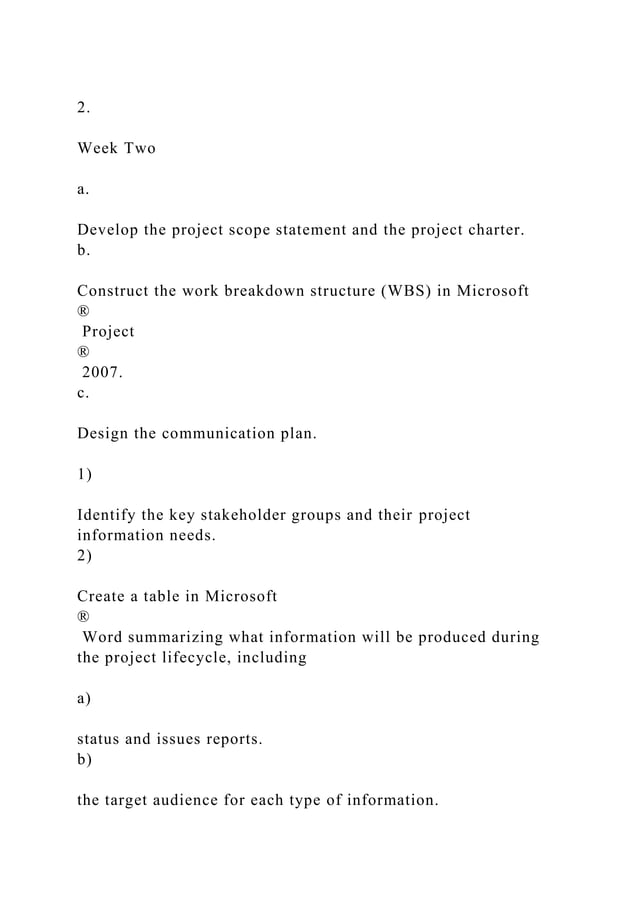 2week Twoadevelop The Project Scope Statement And The Docx
