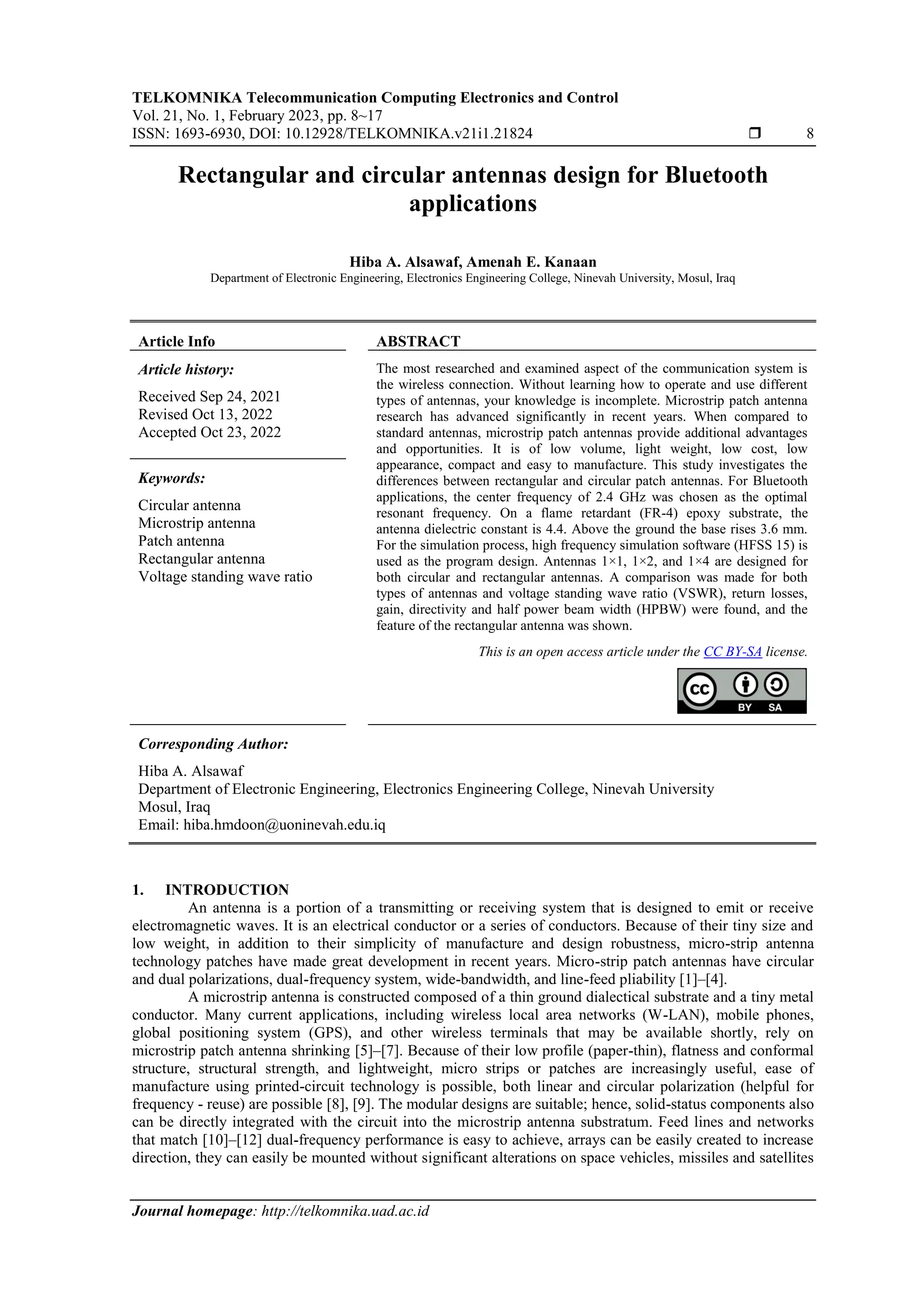 Rectangular and circular antennas design for Bluetooth applications | PDF