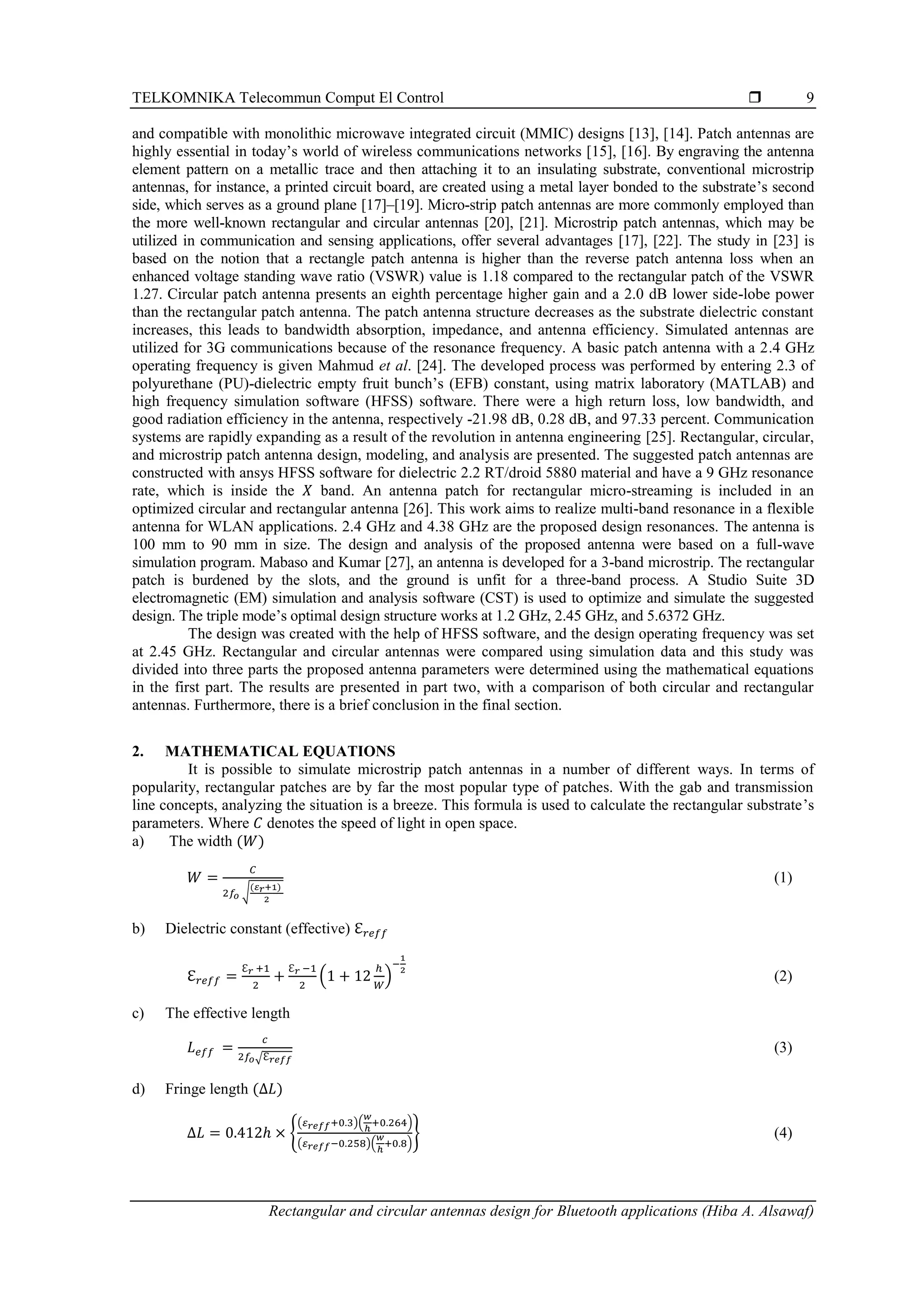 Rectangular and circular antennas design for Bluetooth applications | PDF