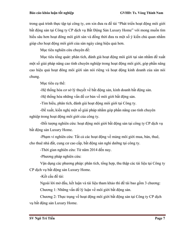 Khóa luận: Phát triển hoạt động môi giới bất động sản tại Công ty bất động sản | DOC