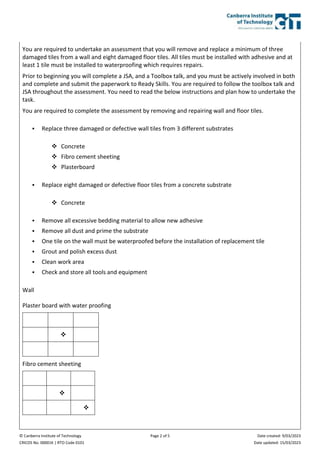 Practical Assessment_ Repair wall and floor tiling.docx | Educational ...
