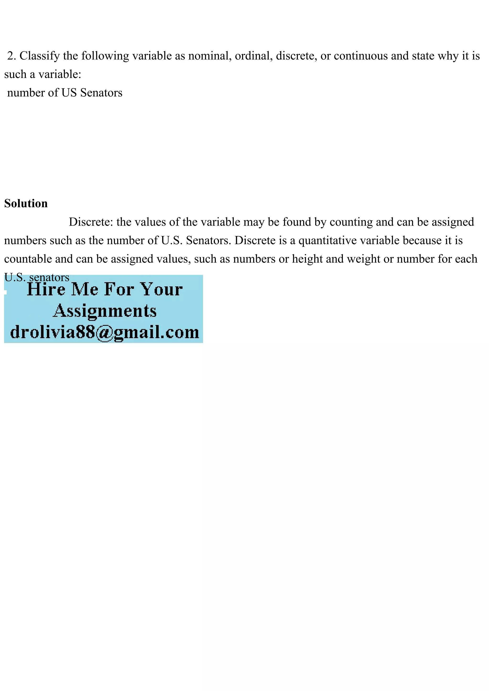 2. Classify the following variable as nominal, ordinal, discrete,.pdf