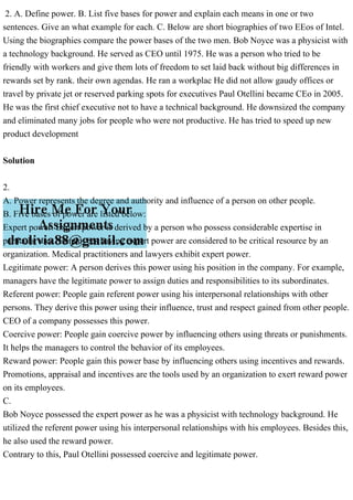 2. A. Define power. B. List five bases for power and explain each mea.pdf