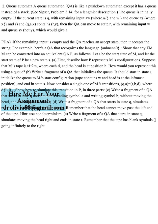 2 Queue Automata A Queue Automaton Qa Is Like A Pushdown Automatonpdf