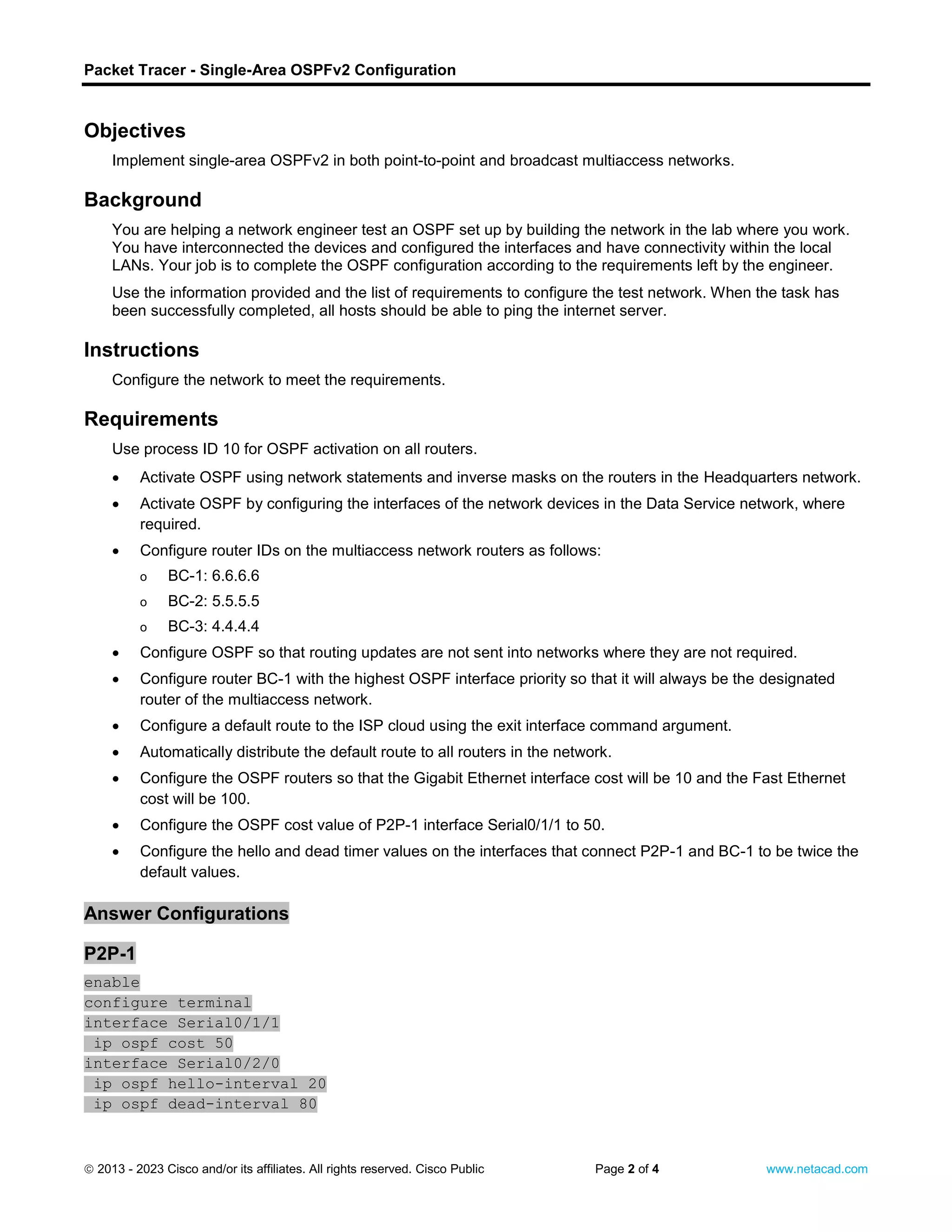 271 Packet Tracer Single Area Ospfv2 Configuration Ilmdocx Computer Networking Computing