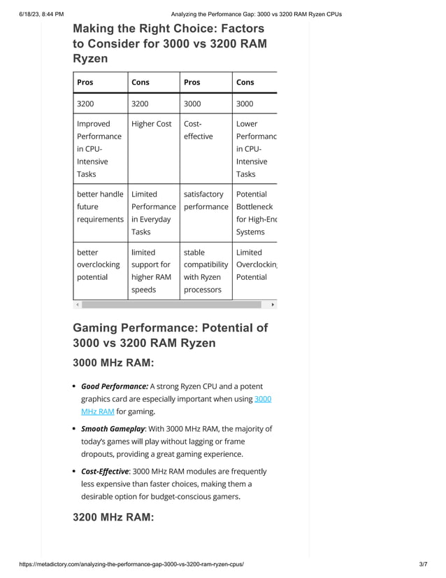 Analyzing the Performance Gap: 3000 vs 3200 RAM Ryzen CPUs | PDF
