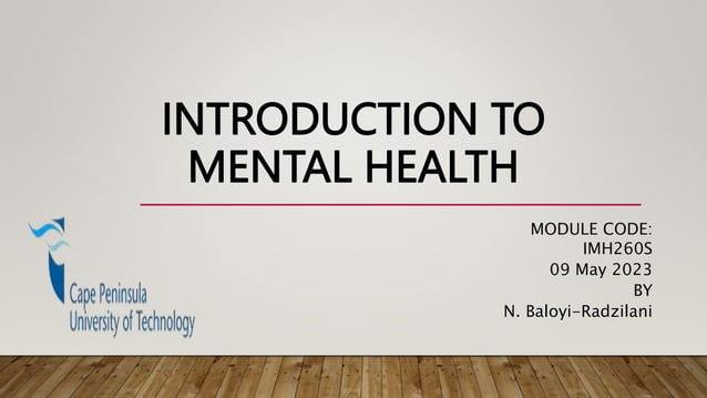 2. INTRODUCTION TO MENTAL HEALTH - PREVENTION OF MENTAL ...