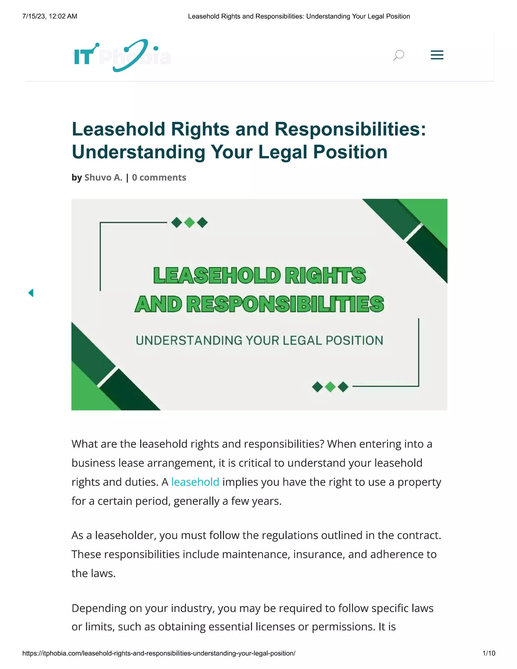 Leasehold Rights and Responsibilities: Understanding Your Legal ...