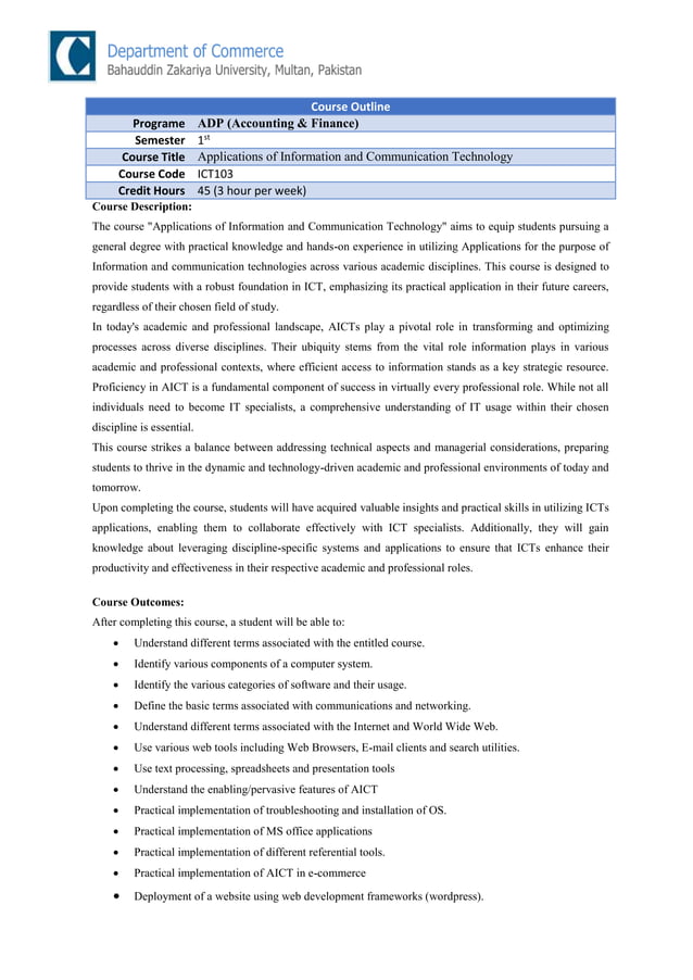 2 Applications Of Ict Commerce Department Docx