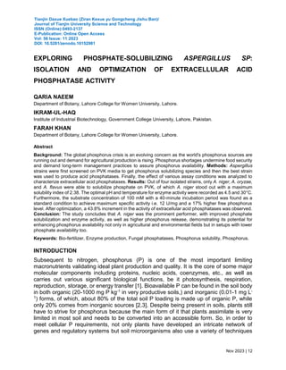 EXPLORING PHOSPHATE-SOLUBILIZING ASPERGILLUS SP: ISOLATION AND OPTIMIZATION OF EXTRACELLULAR ...