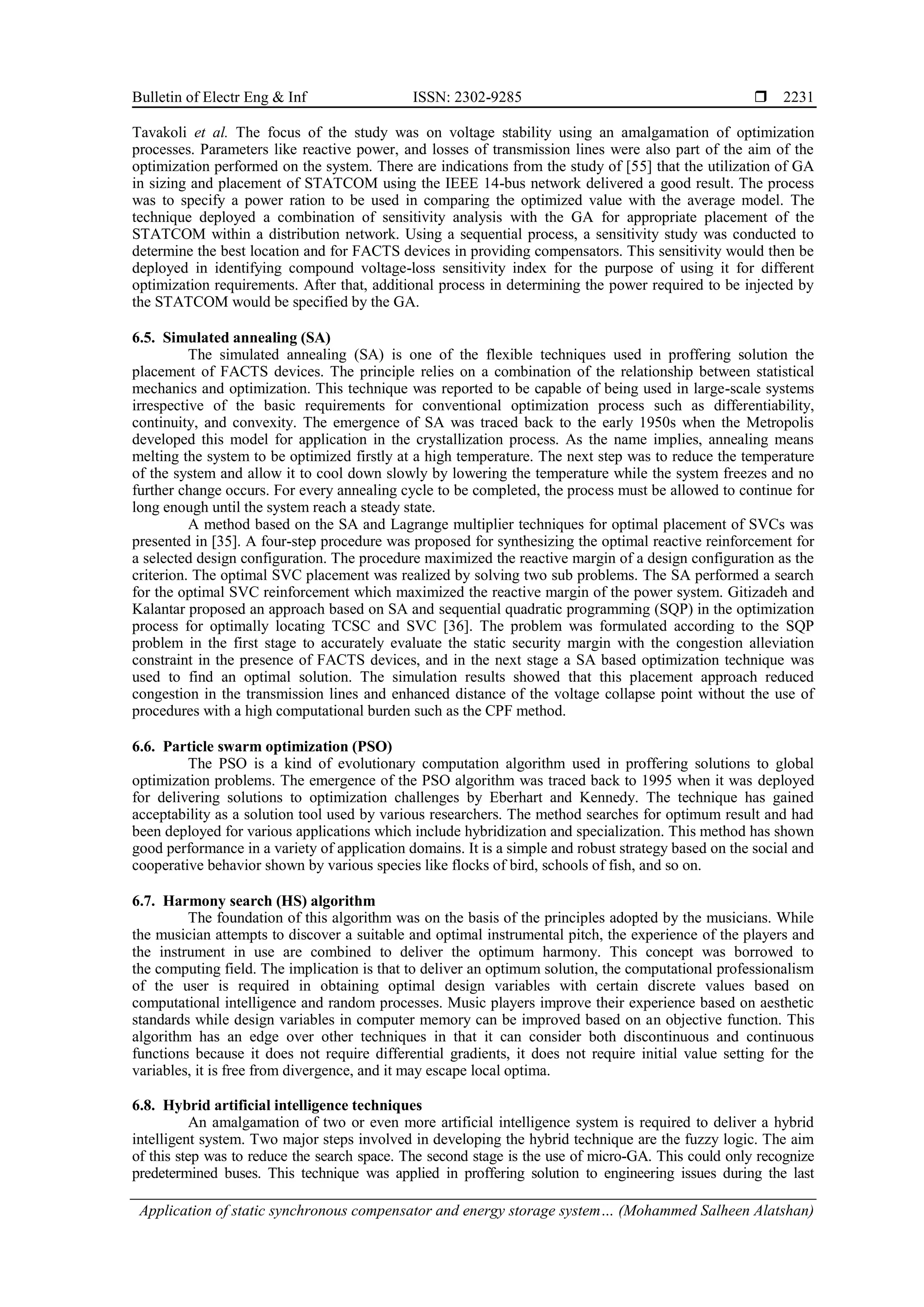 Application Of Static Synchronous Compensator And Energy Storage System