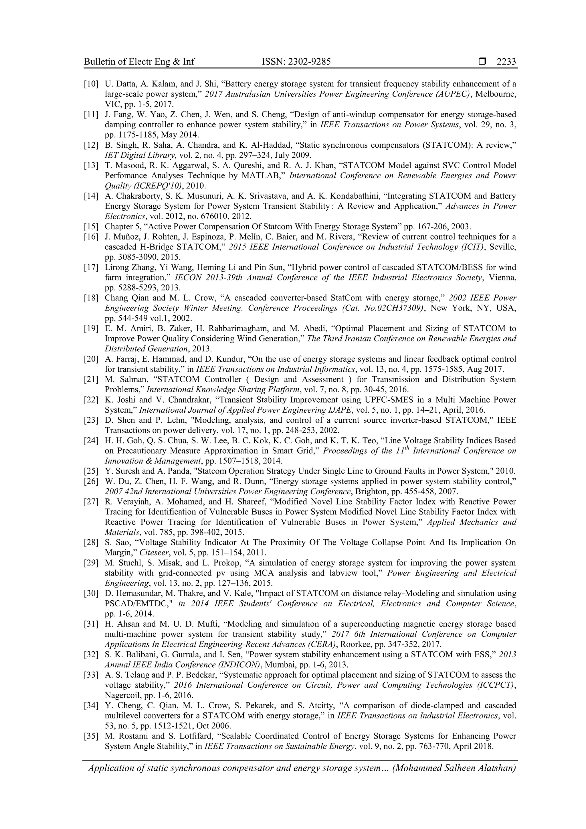 Application Of Static Synchronous Compensator And Energy Storage System