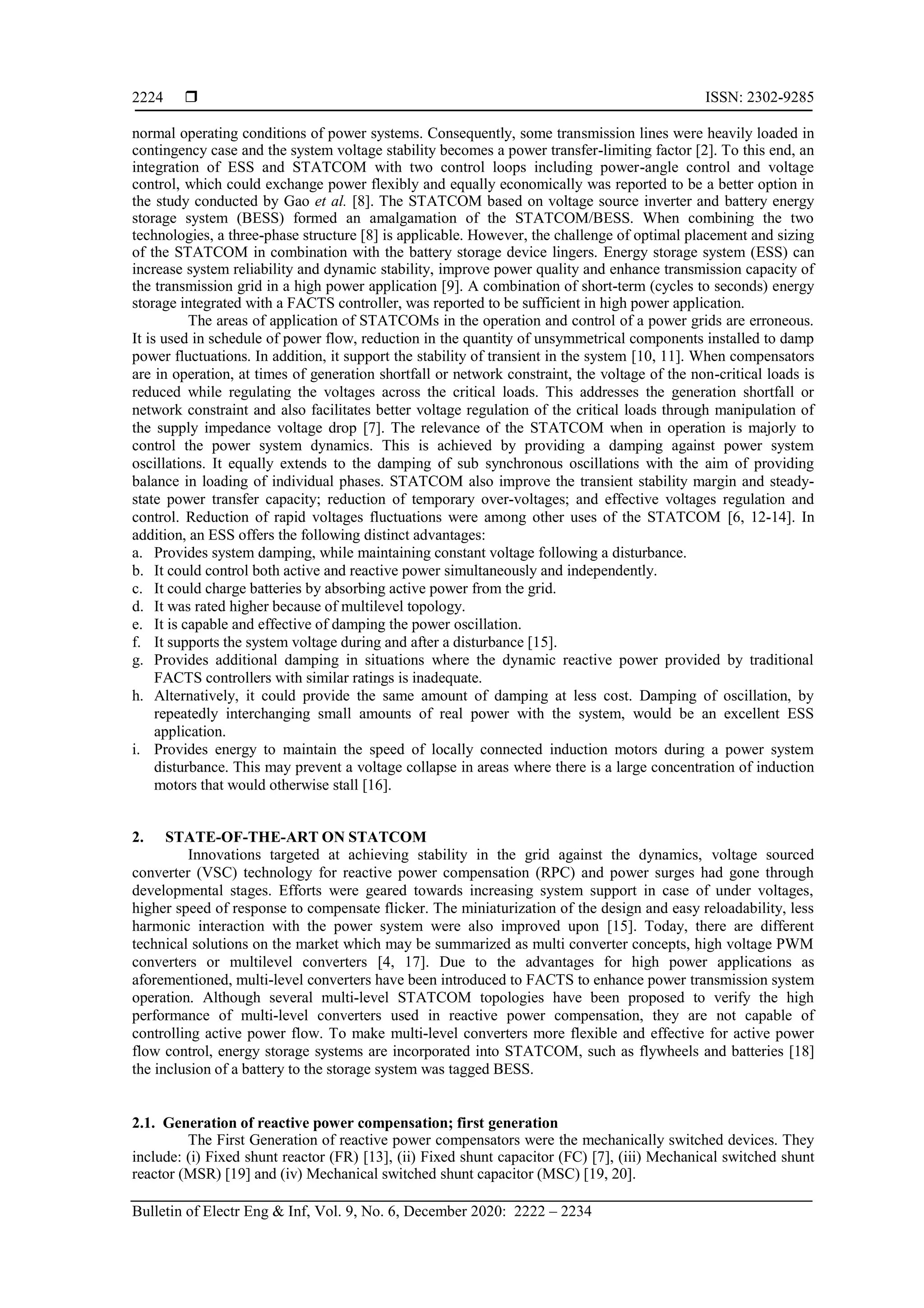 Application Of Static Synchronous Compensator And Energy Storage System