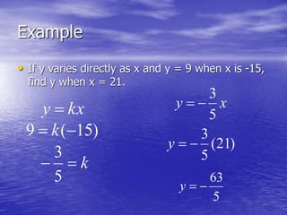 Direct, Inverse and Joint Variation PPT. | PPT