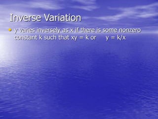 Direct, Inverse and Joint Variation PPT. | PPT