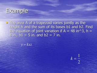 Direct, Inverse and Joint Variation PPT. | PPT