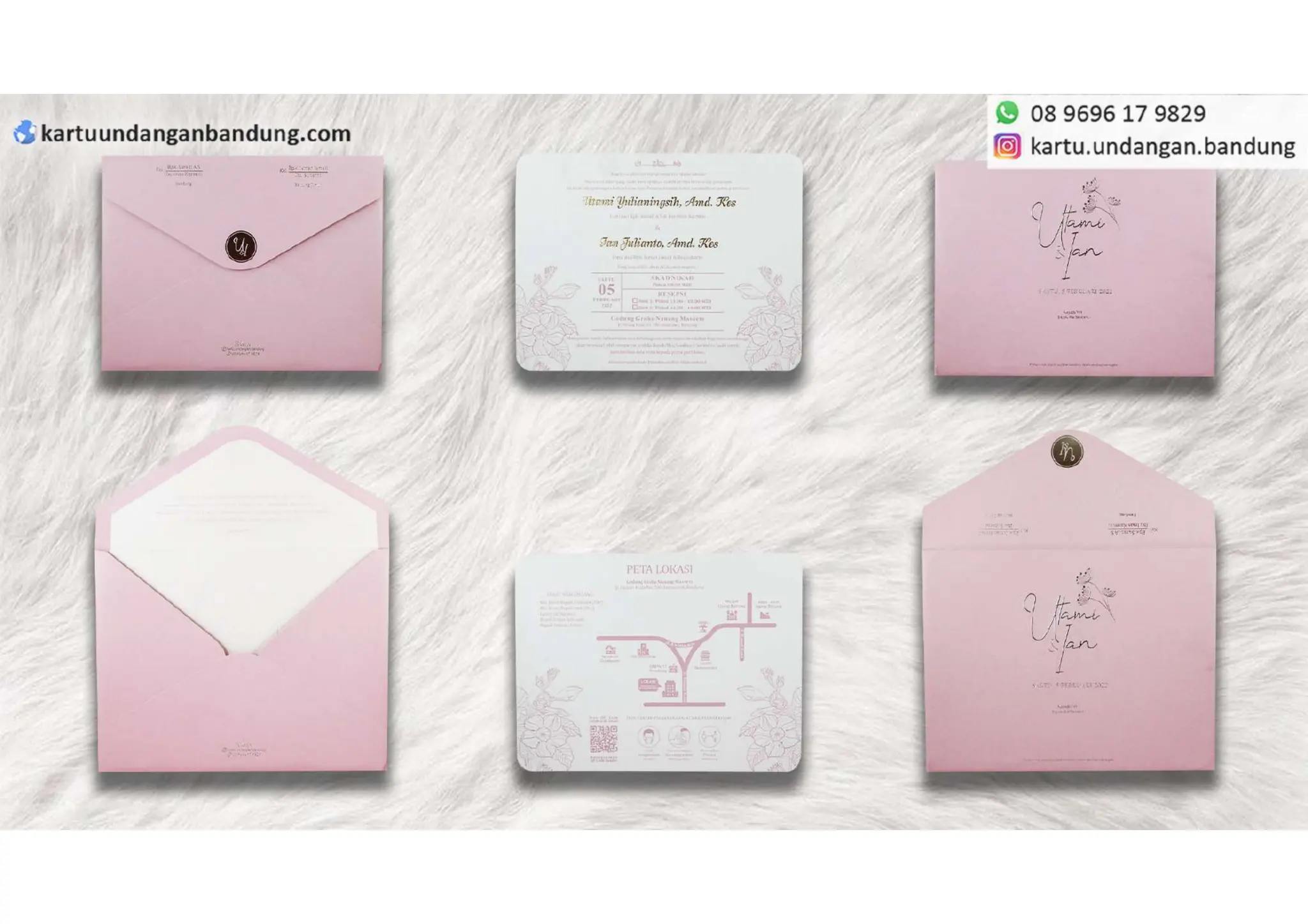 Kartu Undangan Single Hardcover + Amplop Soft Pink Elegant | PDF