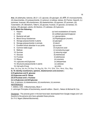 Carbohydrates | IGNOU Biochemistry • CHE9 (English/Hinglish) | PDF