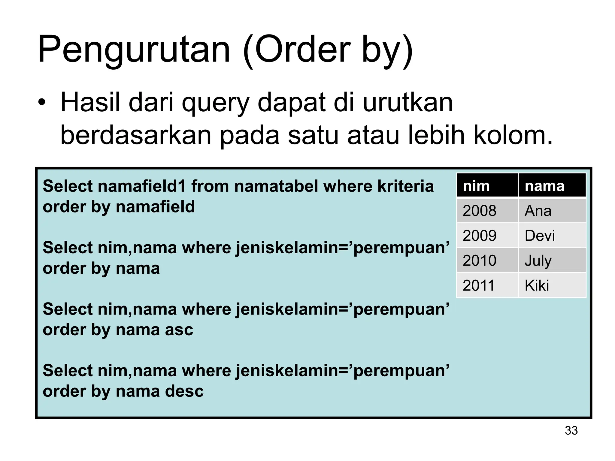 matrei perkuliahana tentang SQL Overview.ppt