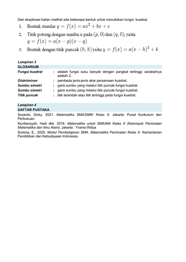 Model Ajar Mengkonstruksi Fungsi Kuadrat | DOCX