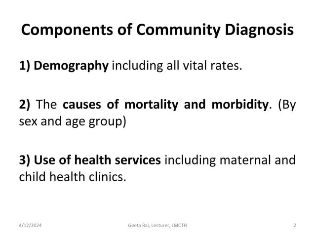Community Diagnosis - Its Components and Steps.pptx | Diseases and ...