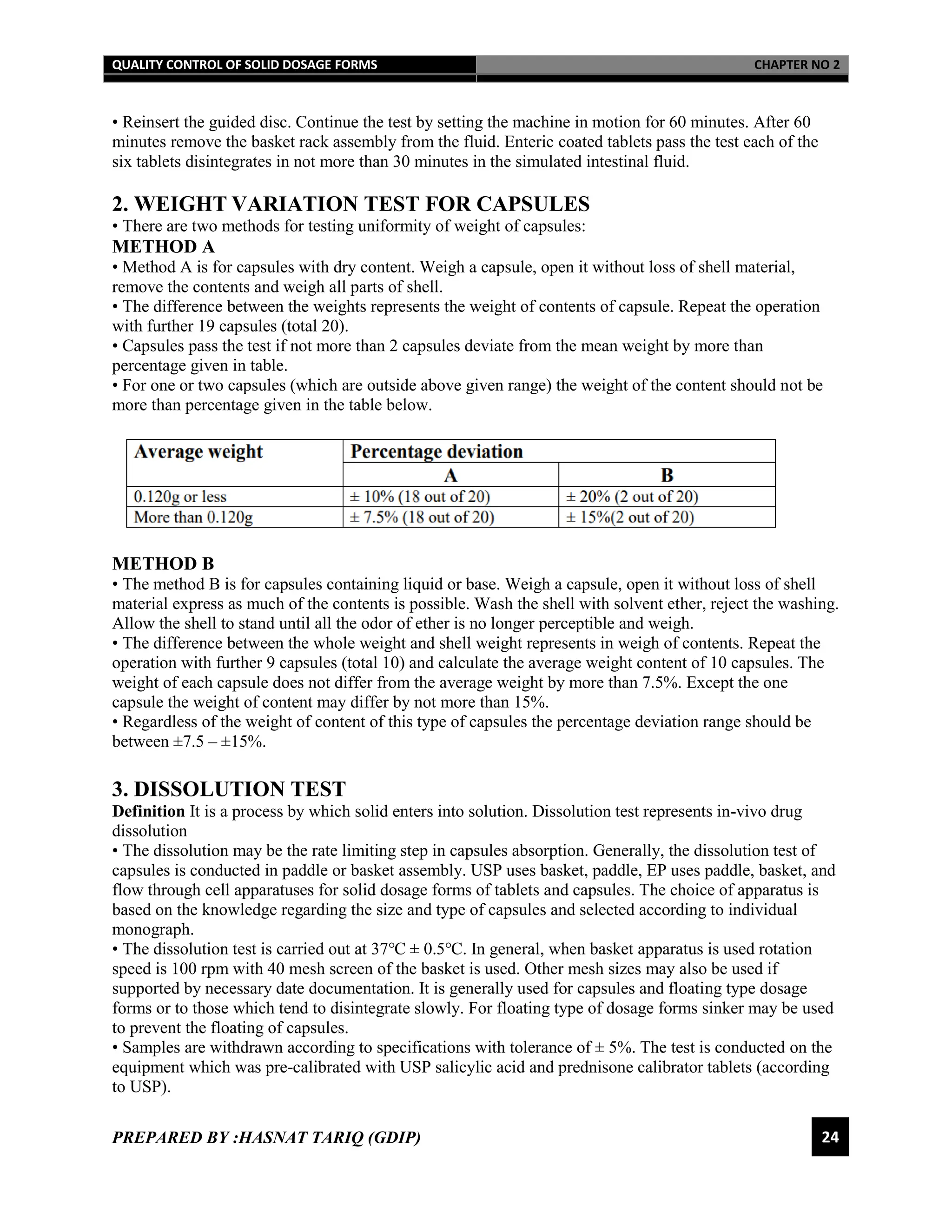 QUALITY CONTROL OF SOLID DOSAGE FORMS (TABLETS , CAPSULES & POWDERS) | PDF