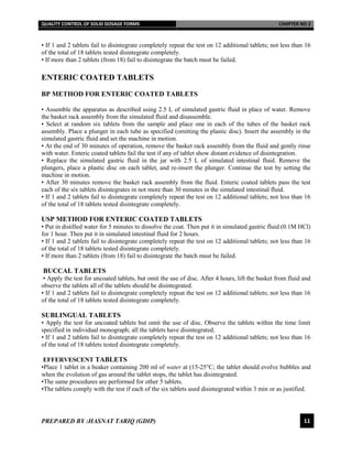QUALITY CONTROL OF SOLID DOSAGE FORMS (TABLETS , CAPSULES & POWDERS) | PDF