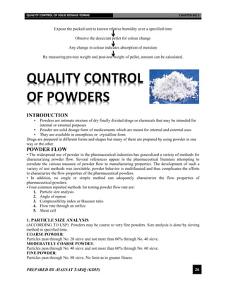 QUALITY CONTROL OF SOLID DOSAGE FORMS (TABLETS , CAPSULES & POWDERS) | PDF