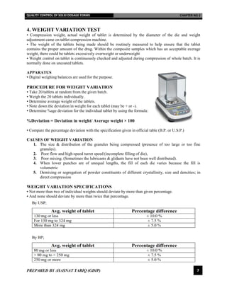 QUALITY CONTROL OF SOLID DOSAGE FORMS (TABLETS , CAPSULES & POWDERS) | PDF