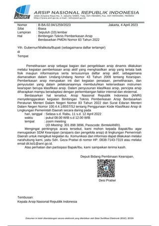 2. SRIKANDI Surat Pemberitahuan Bimtek Pemberkasan Arsip Sesuai PMDN 83 ...