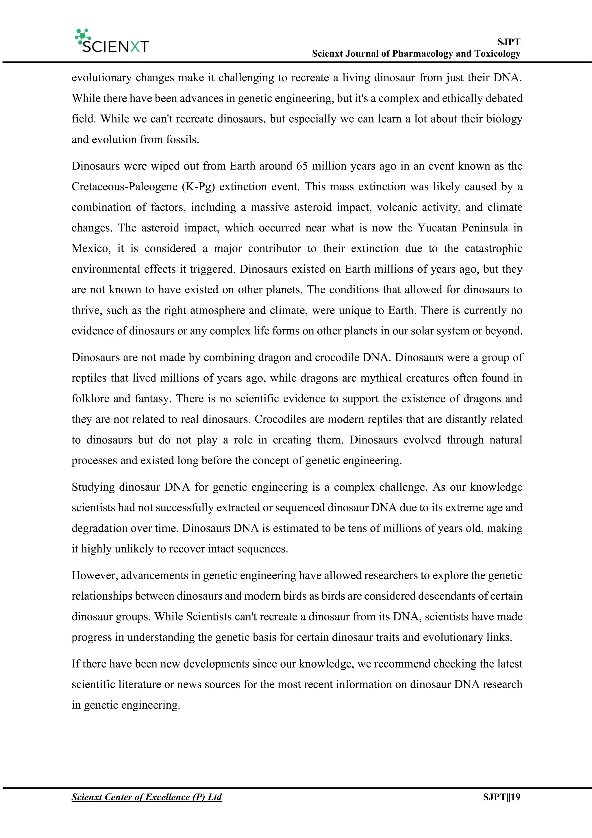 The birth of dinosaurs and human beings on earth | PDF