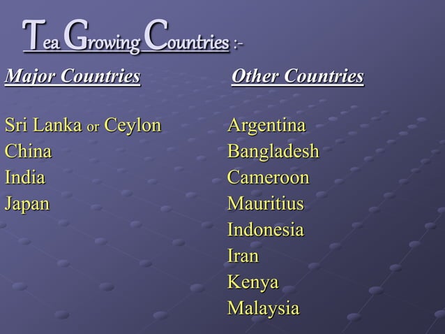 Tea - Types of Teas, Growth and Availability | PPT